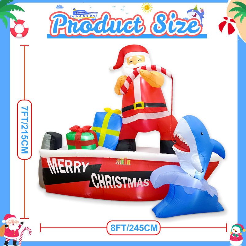 The Holiday Aisle® 8FT Christmas Inflatables Outdoor Decorations, Giant Inflatable Santa Fishing ...
